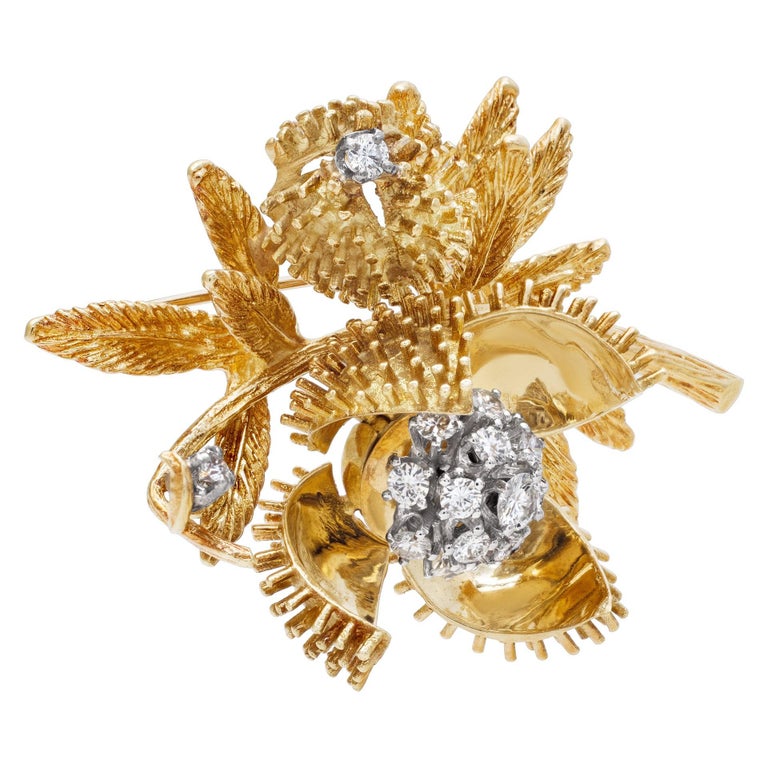 Blossoming Hinged Diamond Flower Brooch in 18k at 1stDibs