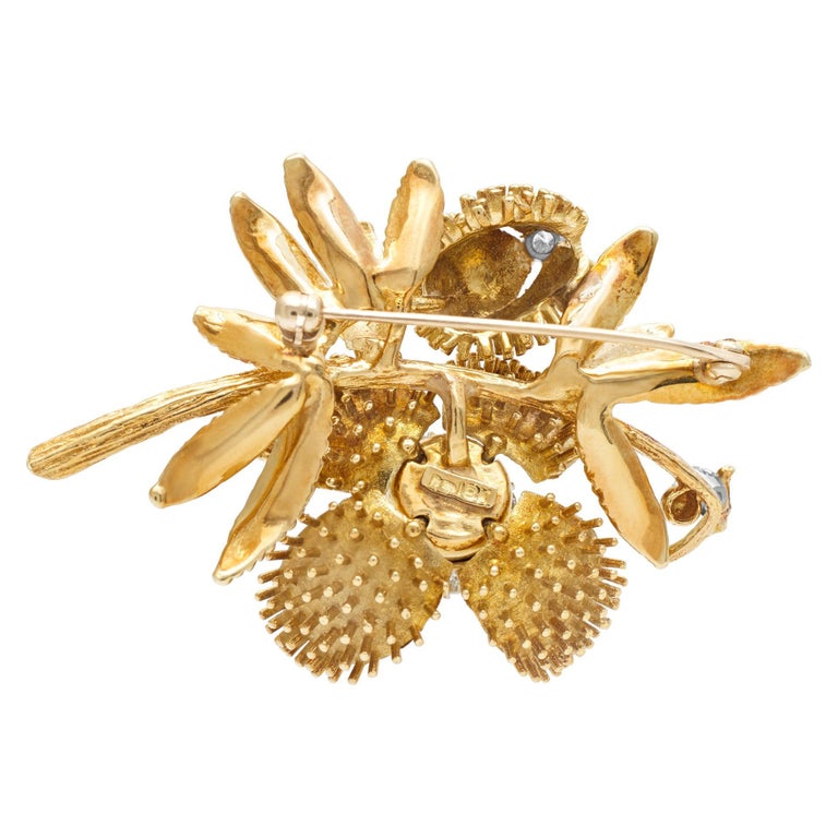 Blossoming Hinged Diamond Flower Brooch in 18k at 1stDibs