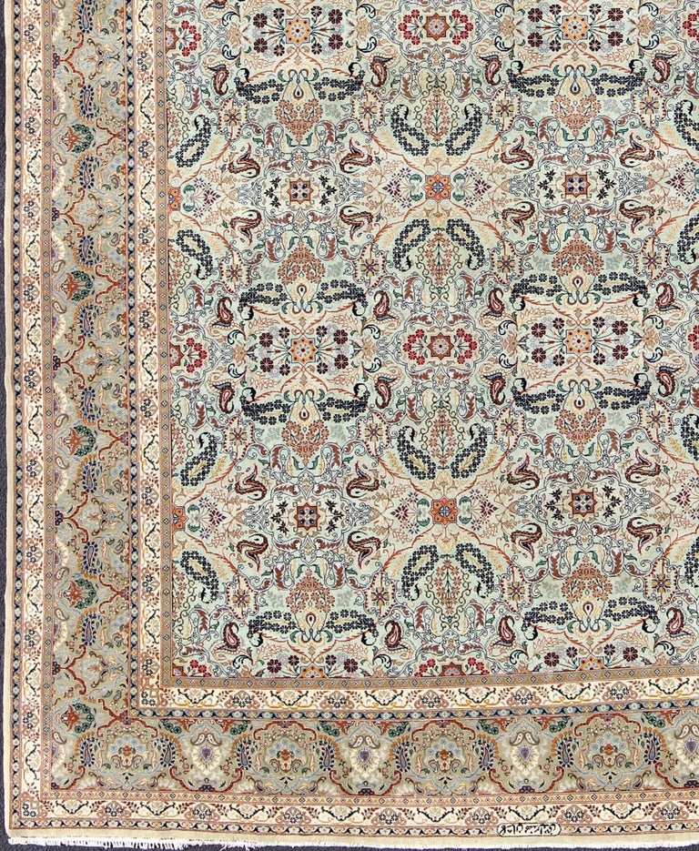 Fine Persian Kashan Rug in Seldon Green, light blue, Taupe, Blue and ...