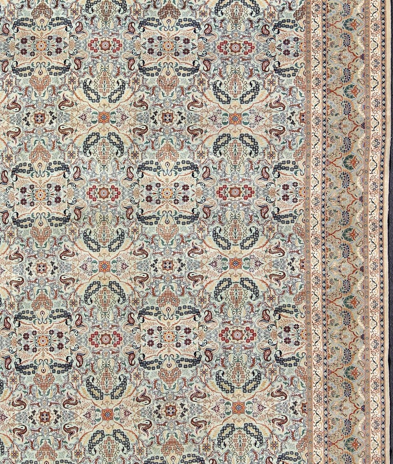 Fine Persian Kashan Rug in Seldon Green, light blue, Taupe, Blue and ...
