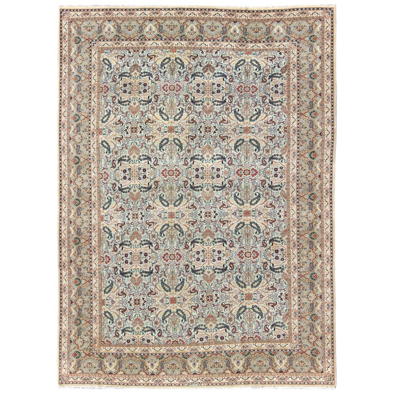Fine Persian Kashan Rug in Seldon Green, light blue, Taupe, Blue and ...
