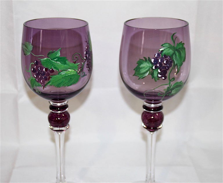 Blown and Hand Painted Wine Glasses For Sale at 1stDibs