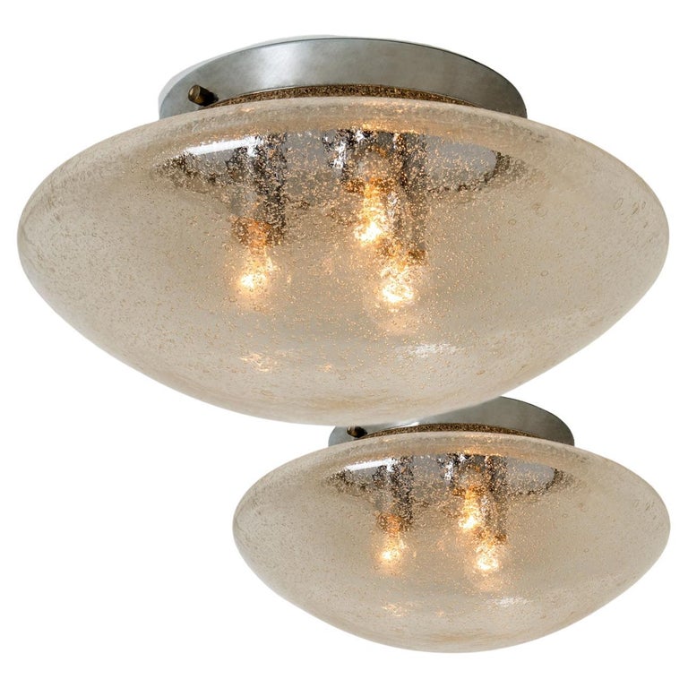 Blown Glass and Chrome Hillebrand Flush Mounts, 1960 at 1stDibs