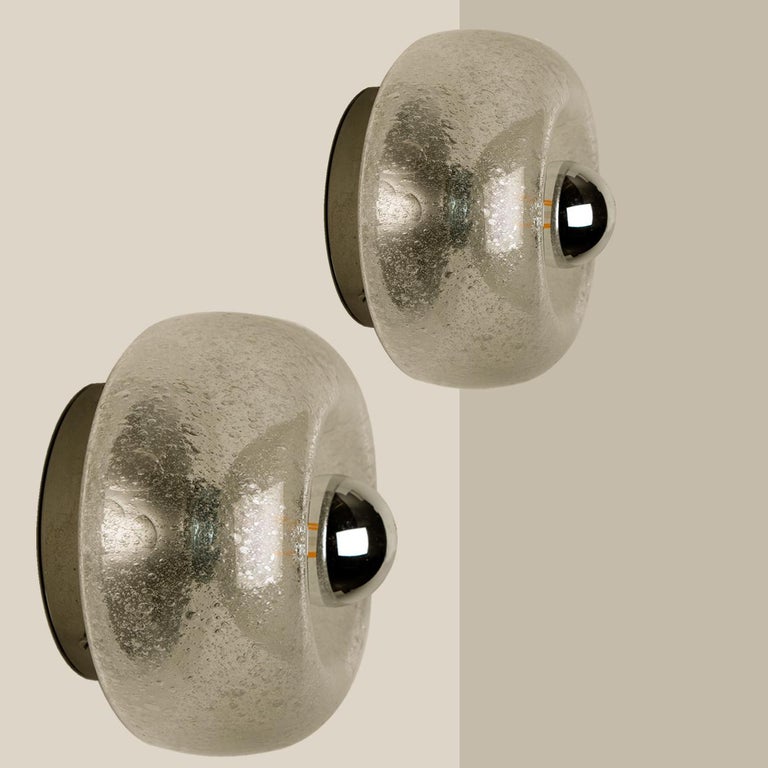 Blown Glass and Chrome Wall Lights, Limburg Glashütte, 1960s For Sale ...
