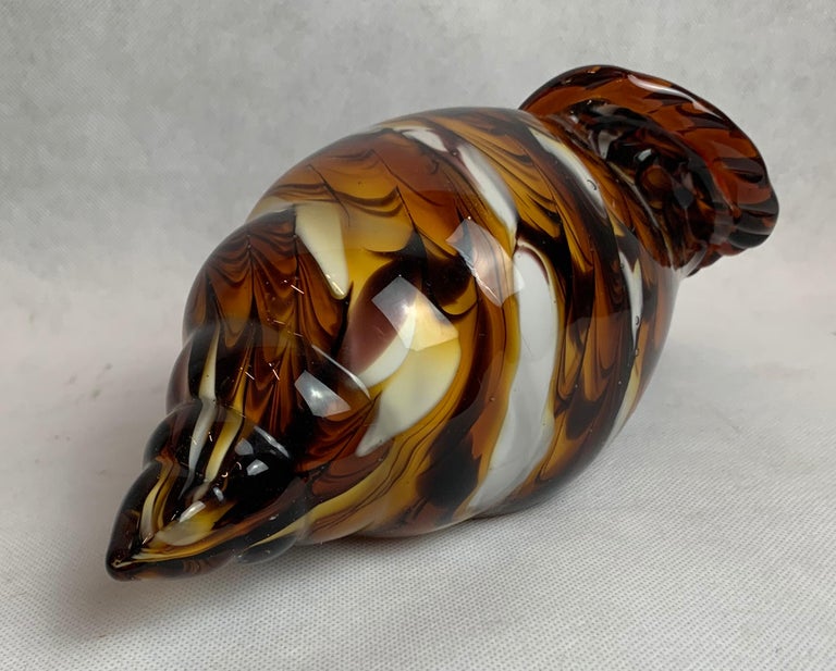 Glass Shell Vase, Hand Blown, Triple Cased in Red/Brown/White at 1stDibs