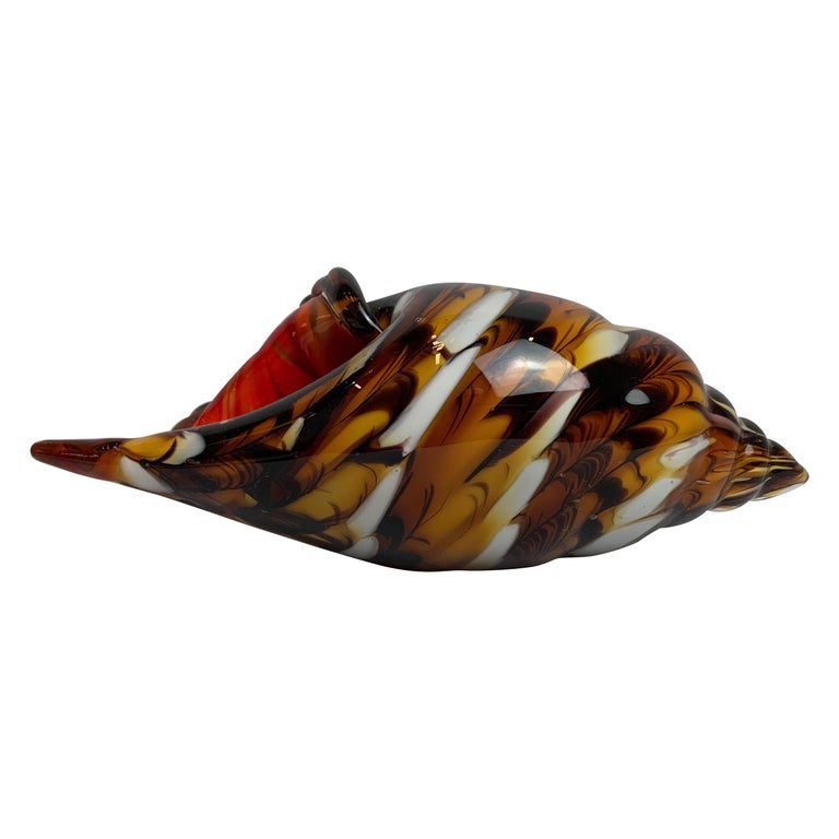 Glass Shell Vase, Hand Blown, Triple Cased in Red/Brown/White at 1stDibs