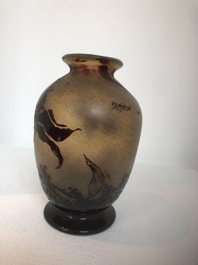 Blown Glass Vase of Benor Cleared Acid Multilayer Glass with Floral ...