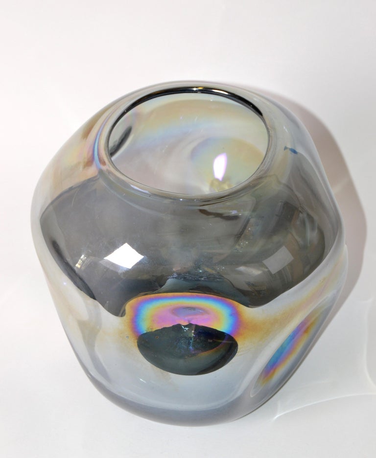 Blown Smoked Glass Vase Mid-Century Modern with Mirror Coating and ...