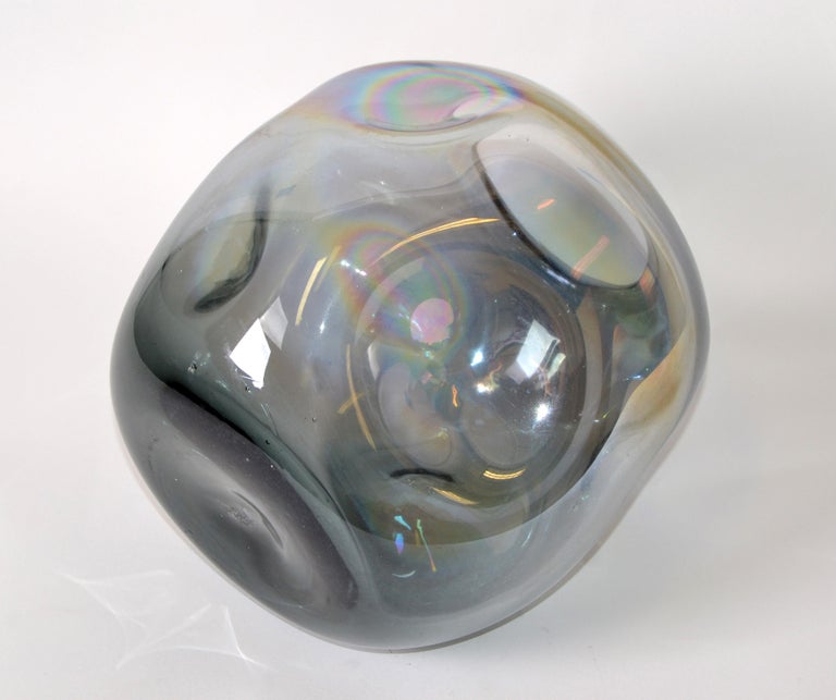 Blown Smoked Glass Vase Mid-Century Modern with Mirror Coating and ...