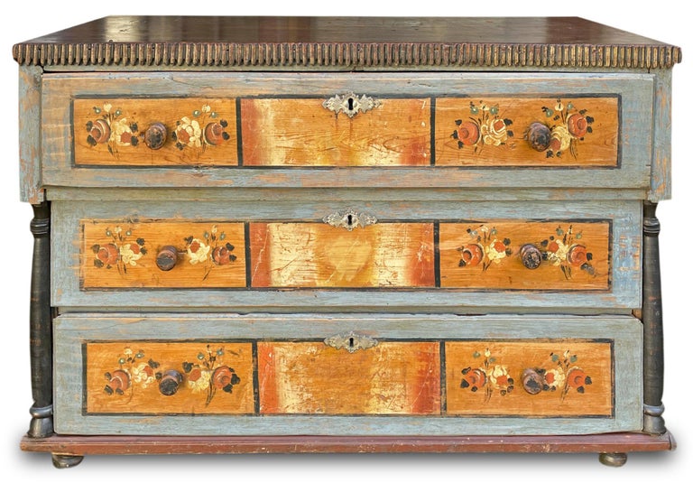 Blu Floral Painted Chest of Drawers, Italy 1805 For Sale at 1stDibs