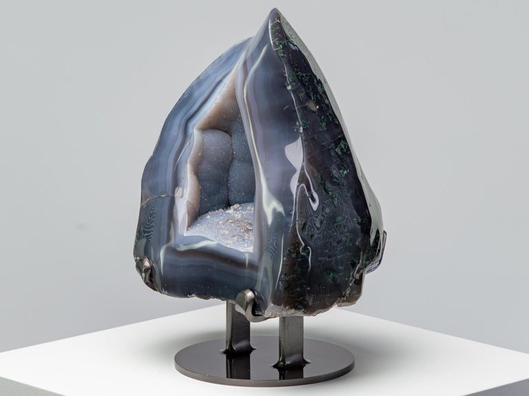 Blue Agate Pyramidal Cave Formation with Druze For Sale at 1stDibs