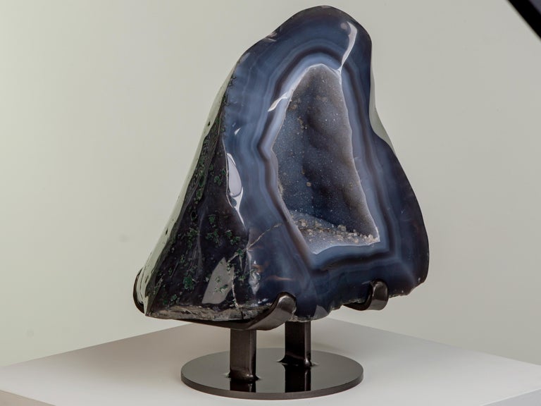 Blue Agate Pyramidal Cave Formation with Druze For Sale at 1stDibs