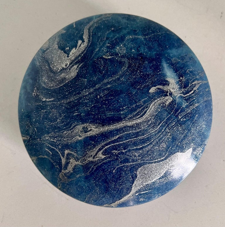 Blue Alabaster Box with Sliding Attached Round Lid For Sale at 1stDibs
