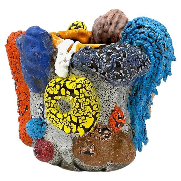 “Blue and Brown Vines” Contemporary Organic Ceramic Vessel by Vince ...