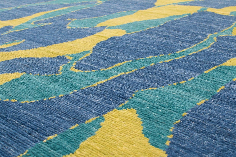 Blue and Chartreuse Camouflage Print Area Rug by Carini For Sale at 1stDibs