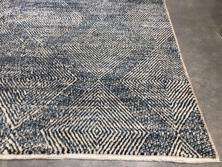 Blue and Cream Diamond Design Moroccan Style Pakistani Rug For Sale at ...