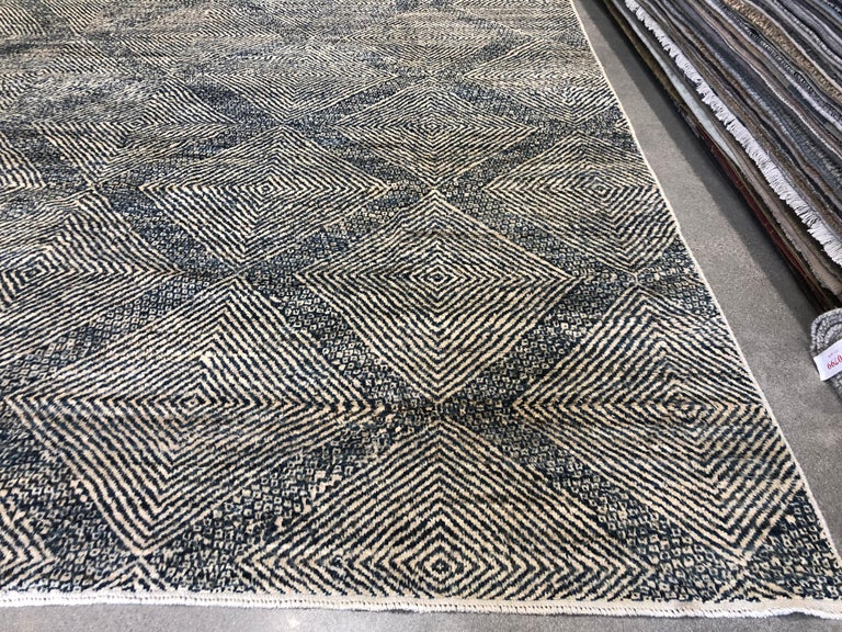 Blue and Cream Diamond Design Moroccan Style Pakistani Rug For Sale at ...