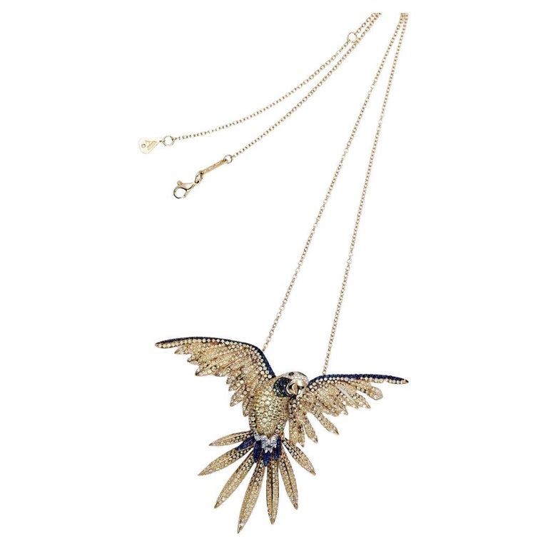 Blue-and-gold Macaw Parrot Necklace with Green Diamonds and Blue ...