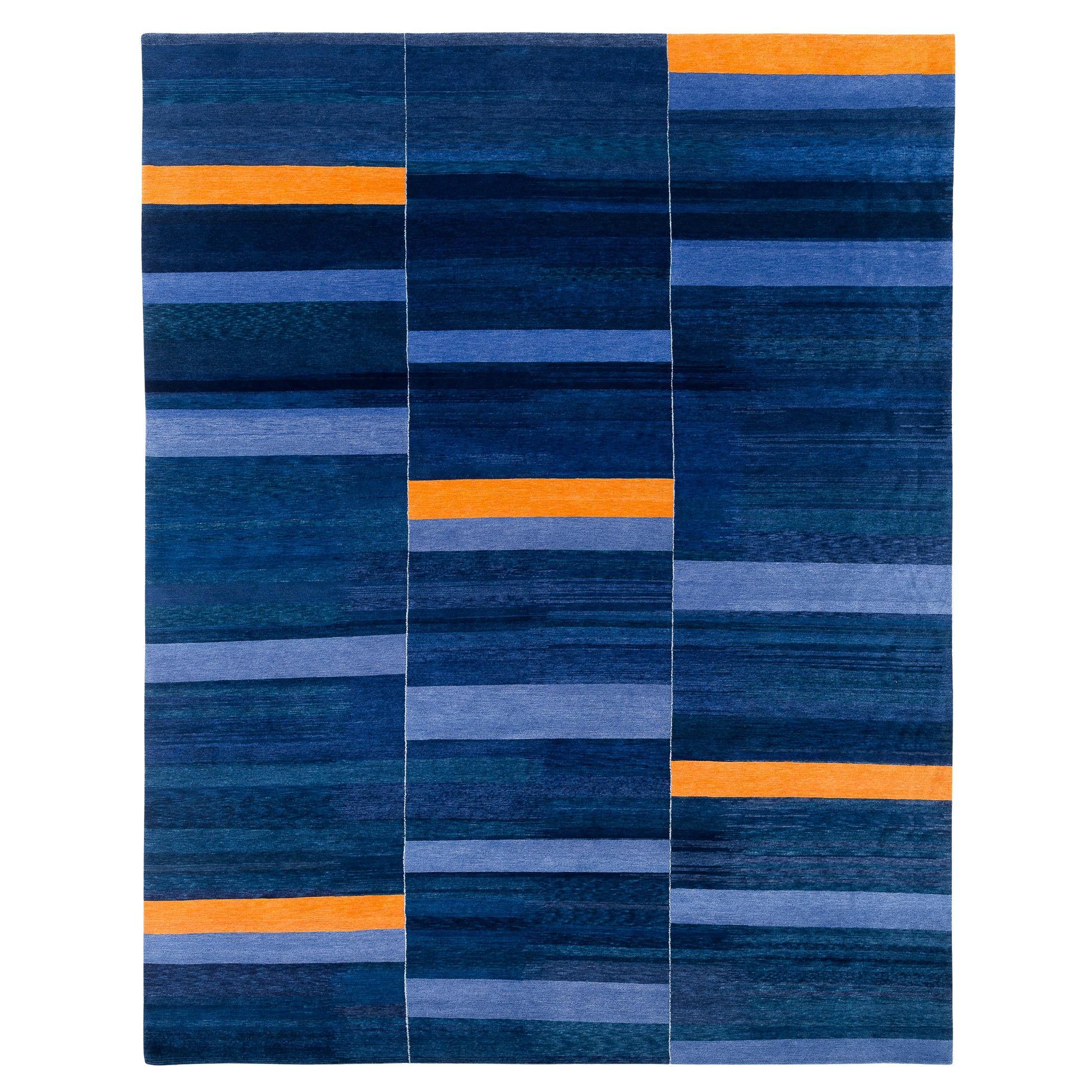Blue and Gold Tribal Modern Natural Wool Area Rug Empyrean by Joseph ...