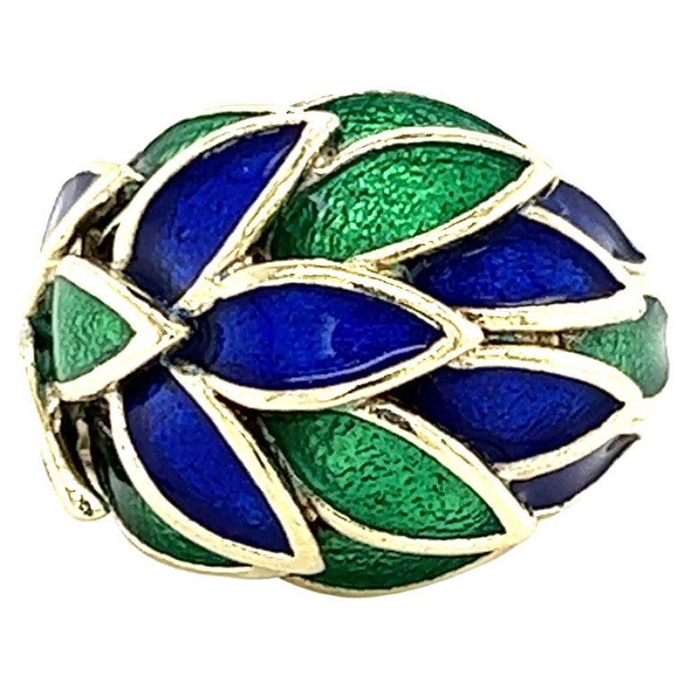 Blue and Green Enamel Dome Ring in 18K Gold at 1stDibs