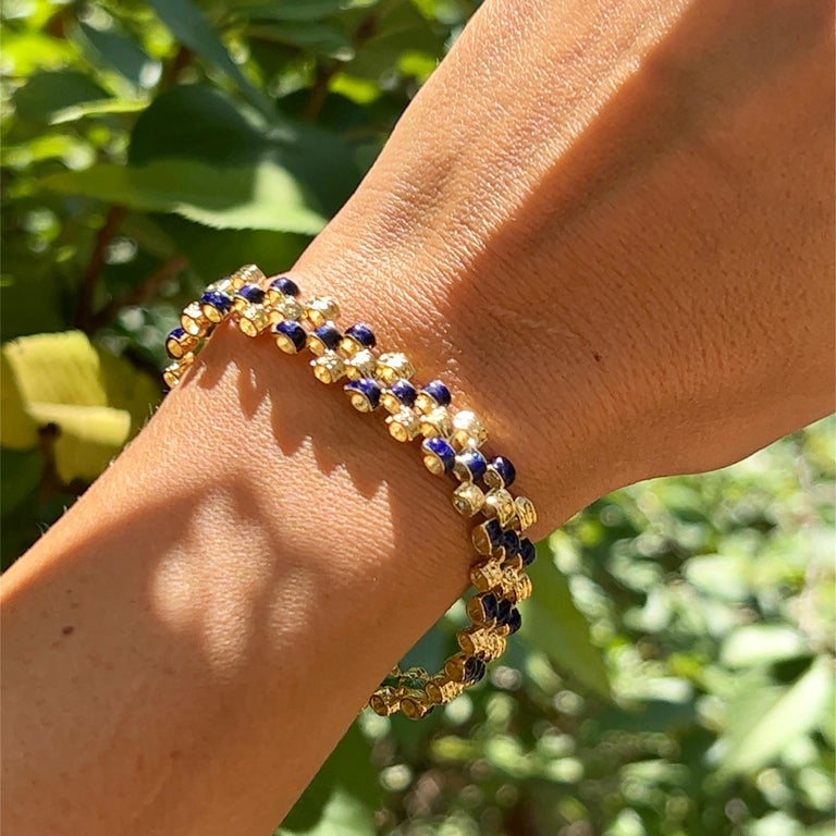 Blue and Green Enamel Reversible Link Bracelet in 18K Yellow Gold For ...