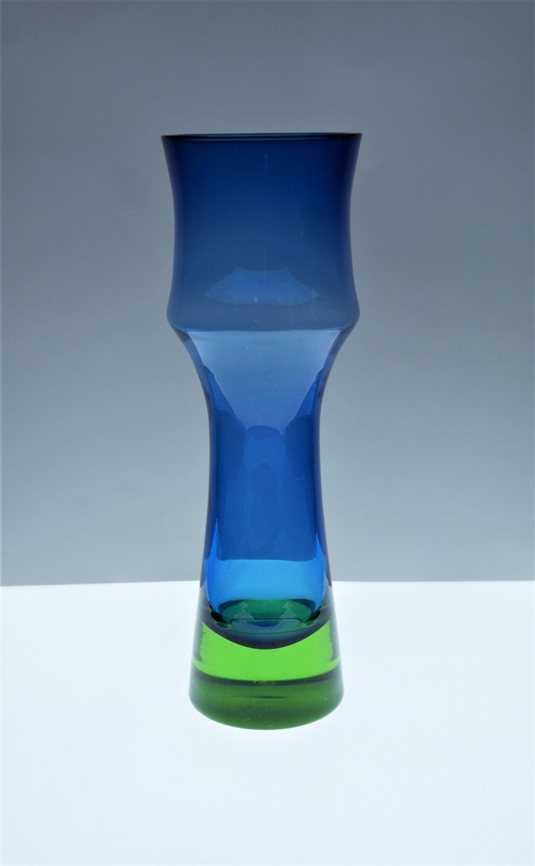 Blue and green glass vase by Bo Borgström for Åseda, Sweden. For Sale ...