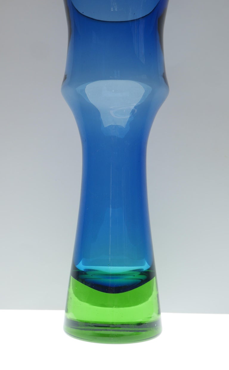 Blue and green glass vase by Bo Borgström for Åseda, Sweden. For Sale ...
