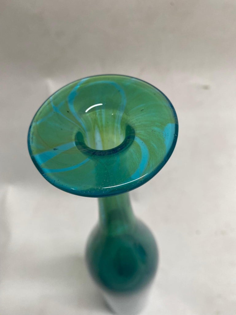 Blue and Green Mdina Tall Glass Bottle Form Vase by Michael Harris For ...