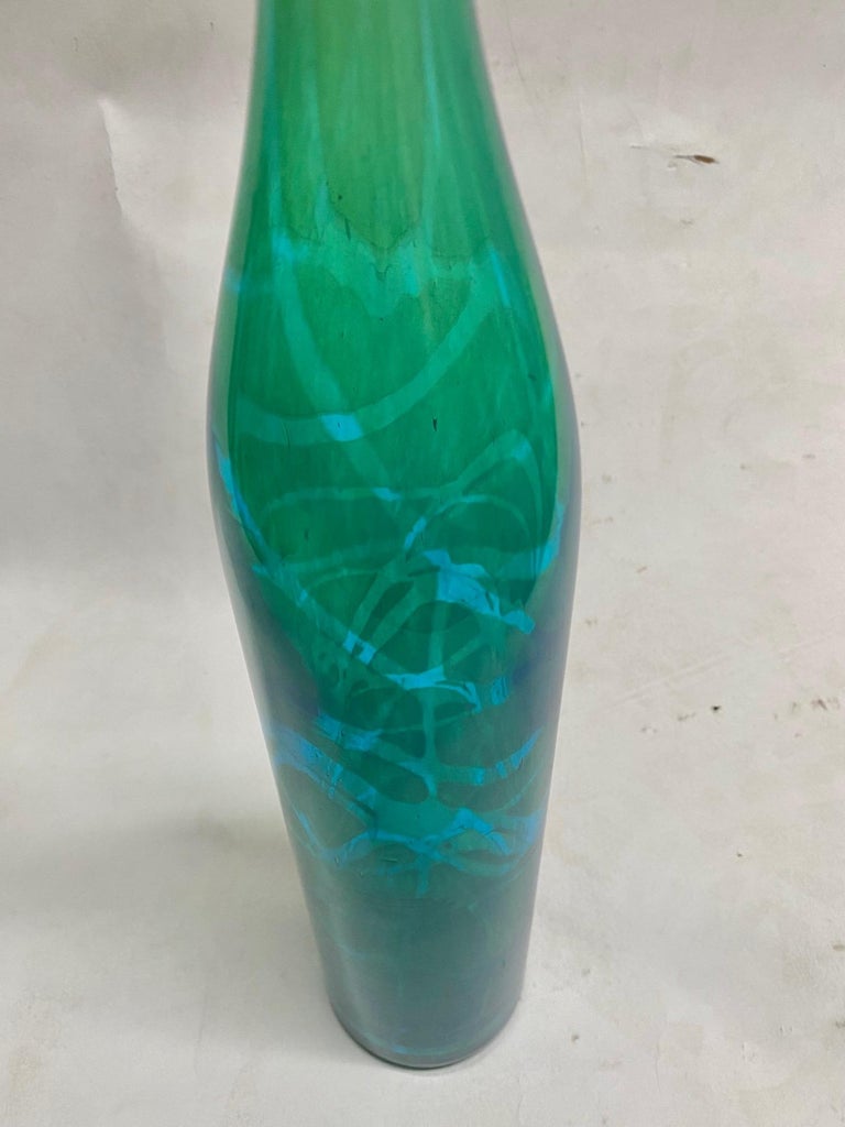Blue and Green Mdina Tall Glass Bottle Form Vase by Michael Harris For ...