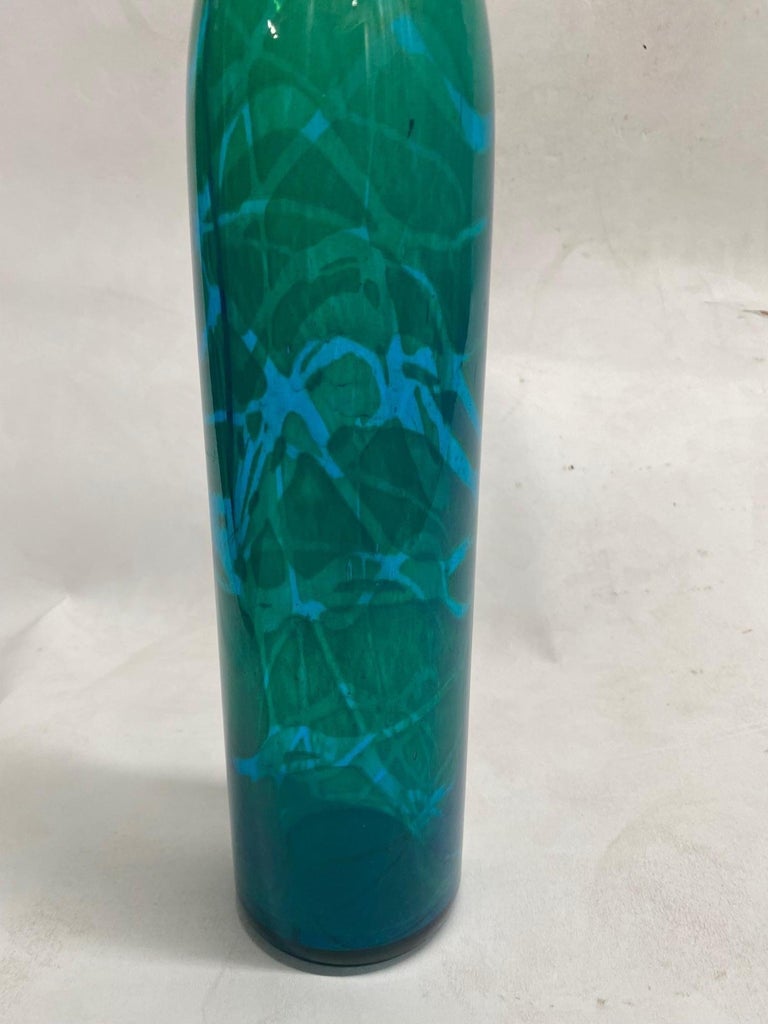 Blue and Green Mdina Tall Glass Bottle Form Vase by Michael Harris For ...