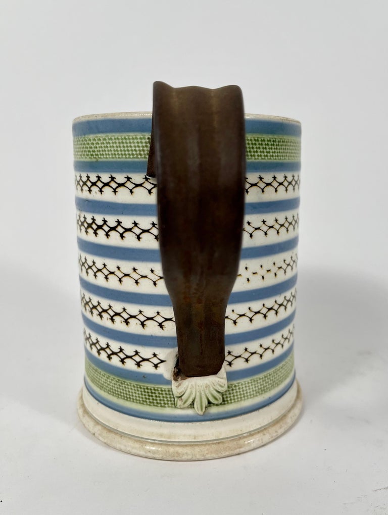 Blue and Green Staffordshire Pottery Mochaware Mug with Make-Do Tin ...