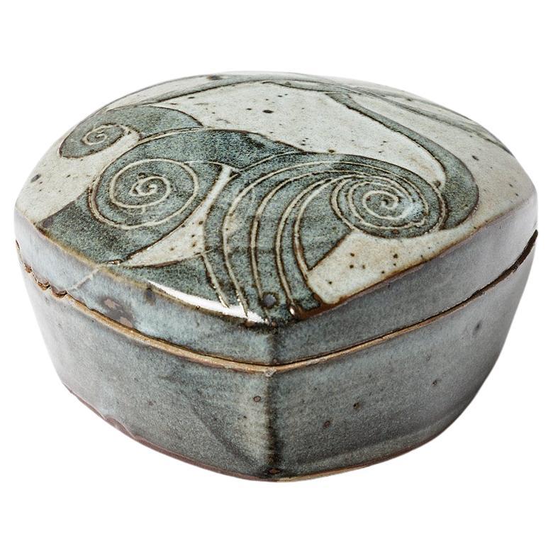 Blue and grey 20th century decorative or jewelry ceramic box La Borne ...