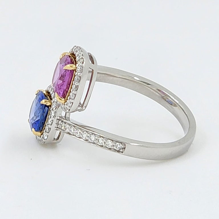 Blue and Pink Sapphire Diamond Toi Et Moi Ring in 18 Karat Yellow and ...