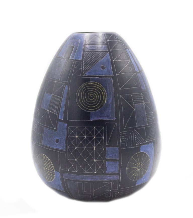 Blue and Purple Geometric Design Ceramic Vase For Sale at 1stDibs