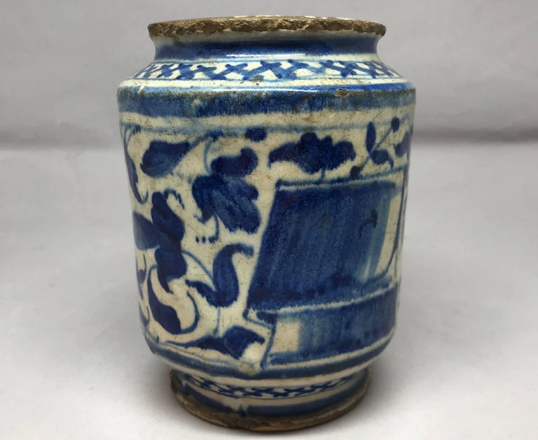 Blue and White Albarello Vase For Sale at 1stDibs