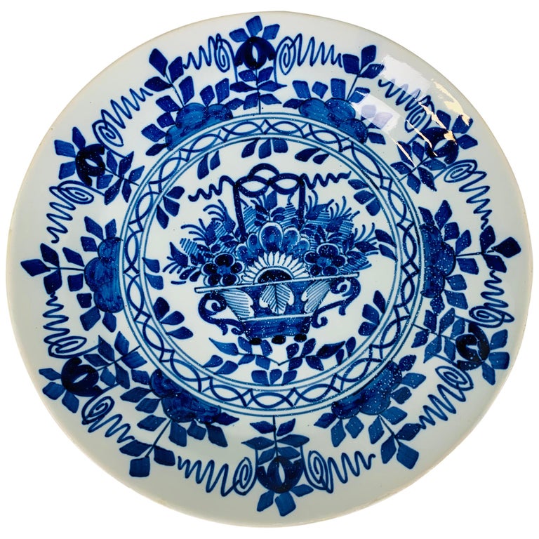 Blue and White Antique Dutch Delft Plate Made circa 1820 at 1stDibs