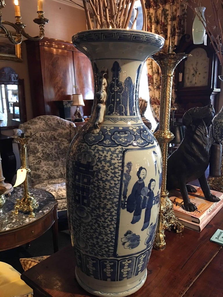 Blue and White Chinese Large Baluster Form Vase, 20th Century at 1stDibs