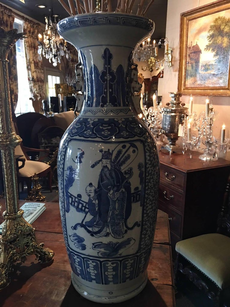 Blue and White Chinese Large Baluster Form Vase, 20th Century at 1stDibs