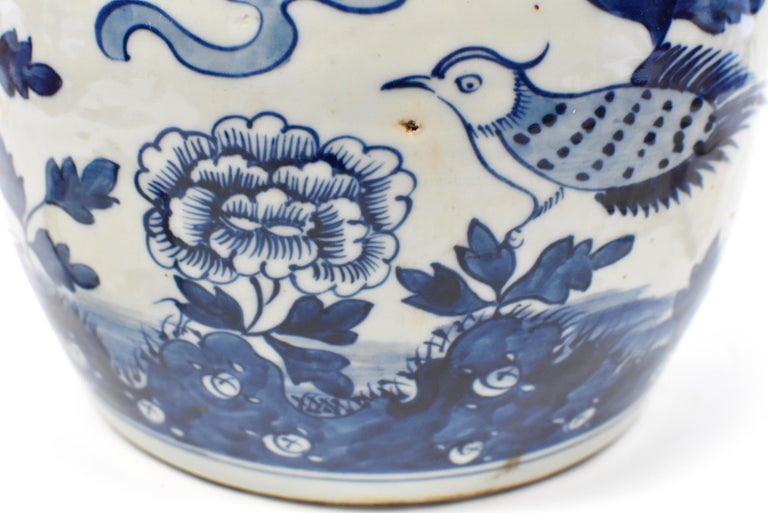 Blue and White Chinese Porcelain Jar, Bird and Peony at 1stDibs