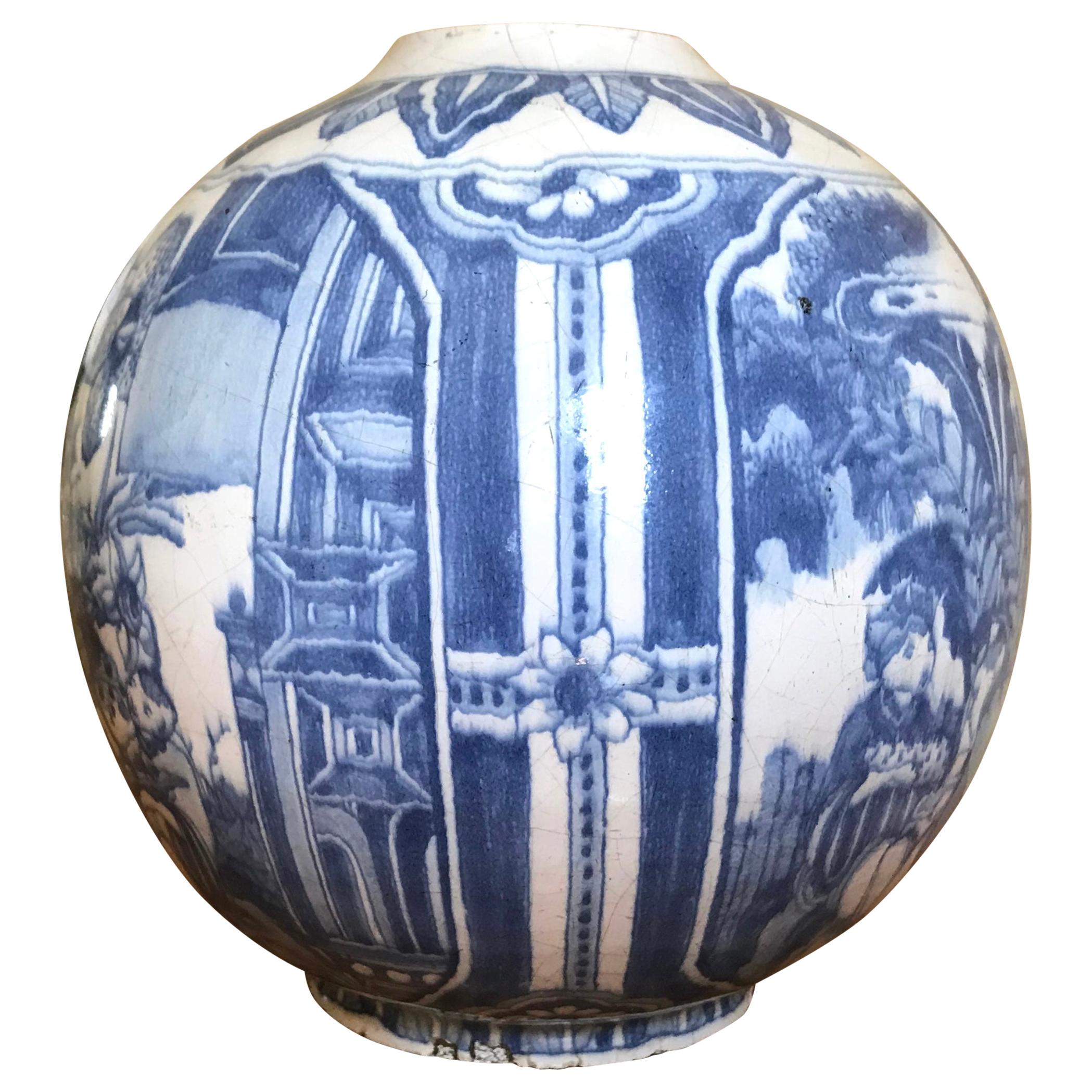 Blue and White Delft Chinoiserie Vase at 1stDibs