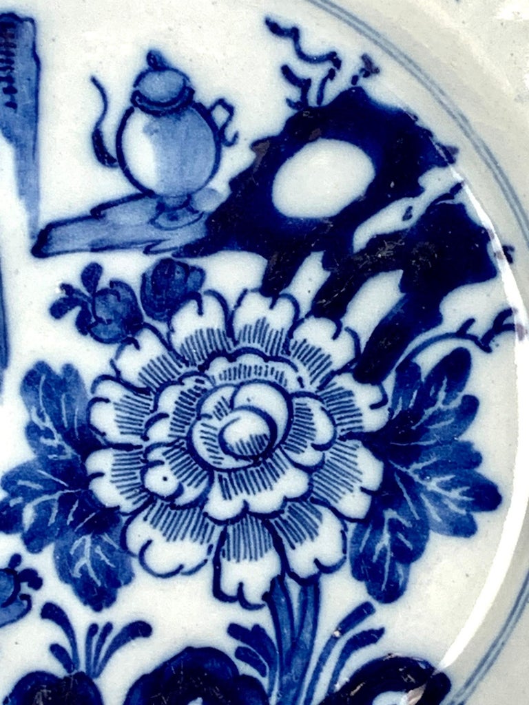 Blue and White Delft Plate Hand Painted Netherlands Ca. 1800 w/ Mark of ...
