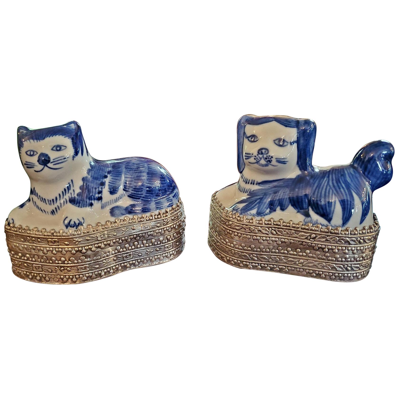 Blue and White Dog and Cat Ring Boxes at 1stDibs