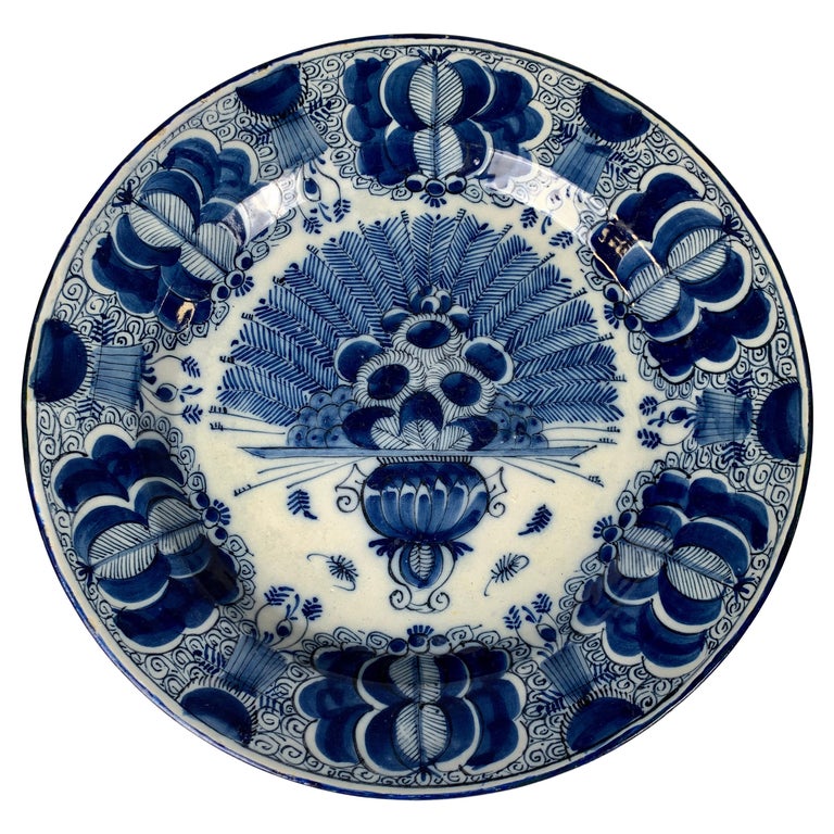 Blue and White Dutch Delft Charger Made, Circa 1780 at 1stDibs