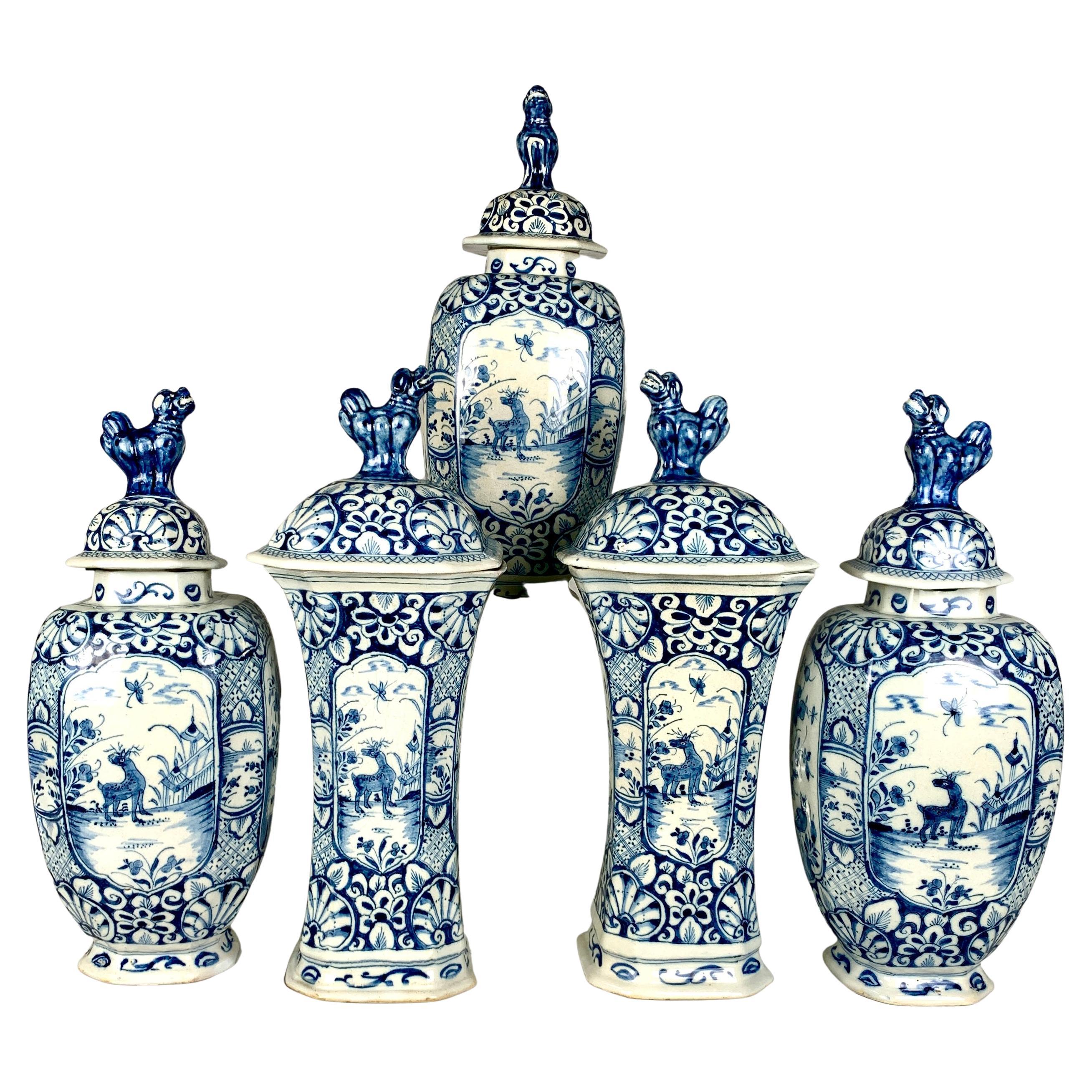 Pair Large Dutch Delft Vases Hand-Painted Circa 1800 Made by "The Claw ...