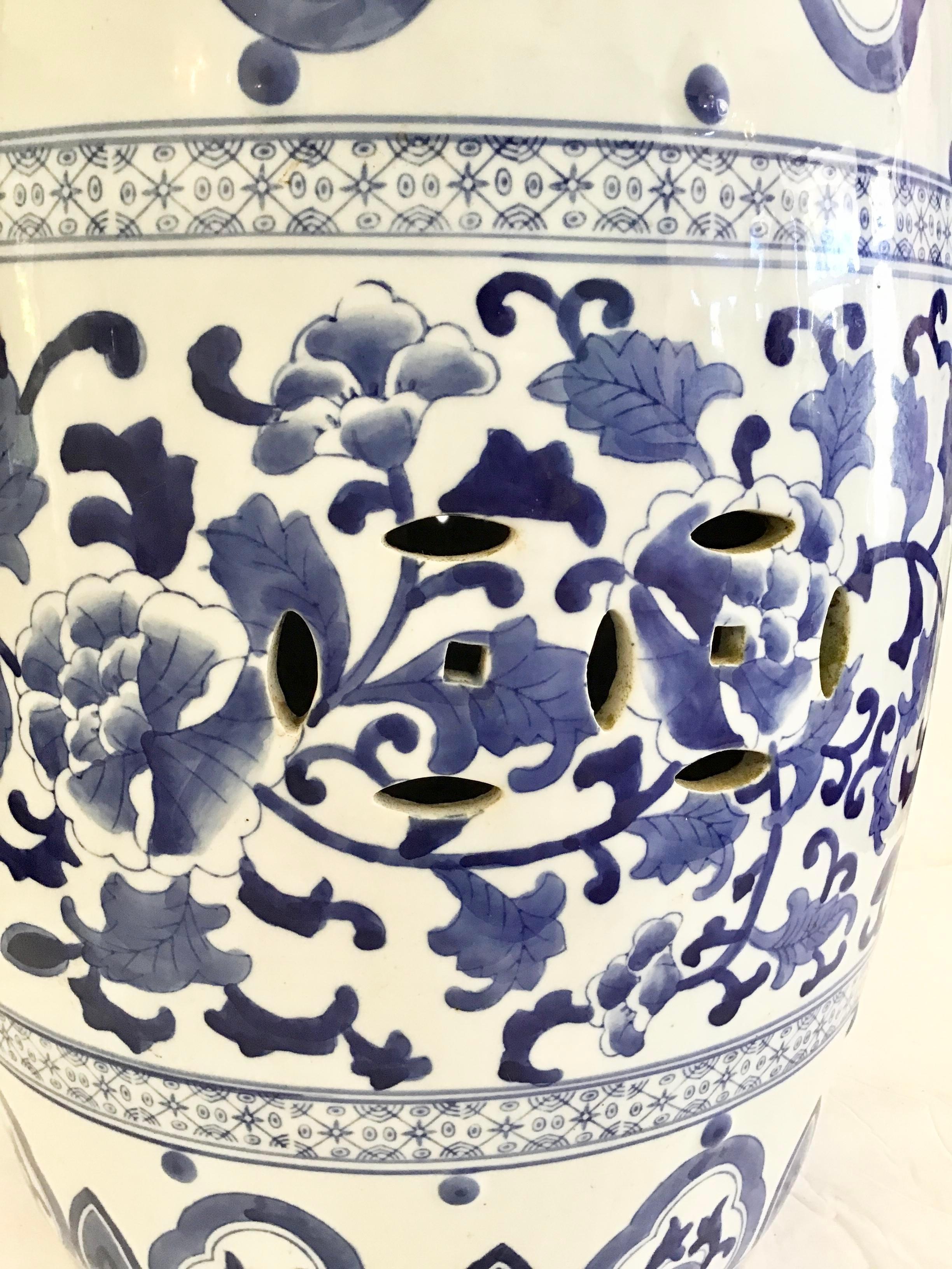 Blue and White Floral Ceramic Garden Seat For Sale at 1stDibs