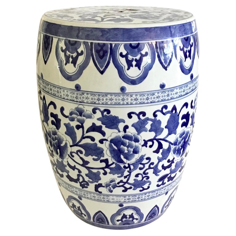 Blue and White Floral Ceramic Garden Seat For Sale at 1stDibs