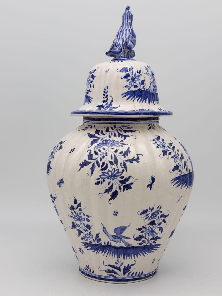 Blue and White Jar with Bird Figure For Sale at 1stDibs