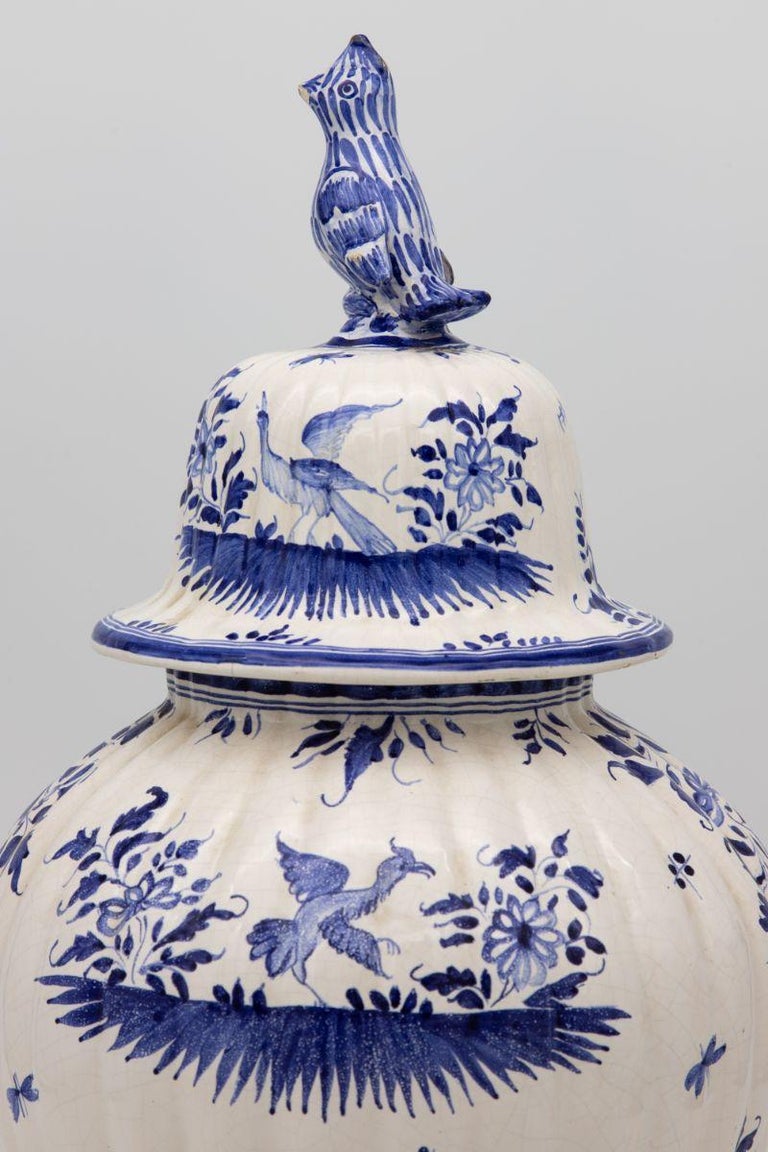 Blue and White Jar with Bird Figure For Sale at 1stDibs