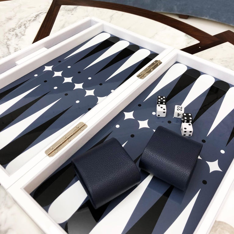 Blue and White Lacquered Backgammon Game Set at 1stDibs