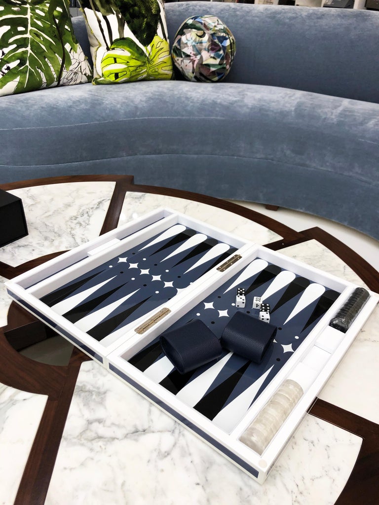 Blue and White Lacquered Backgammon Game Set at 1stDibs